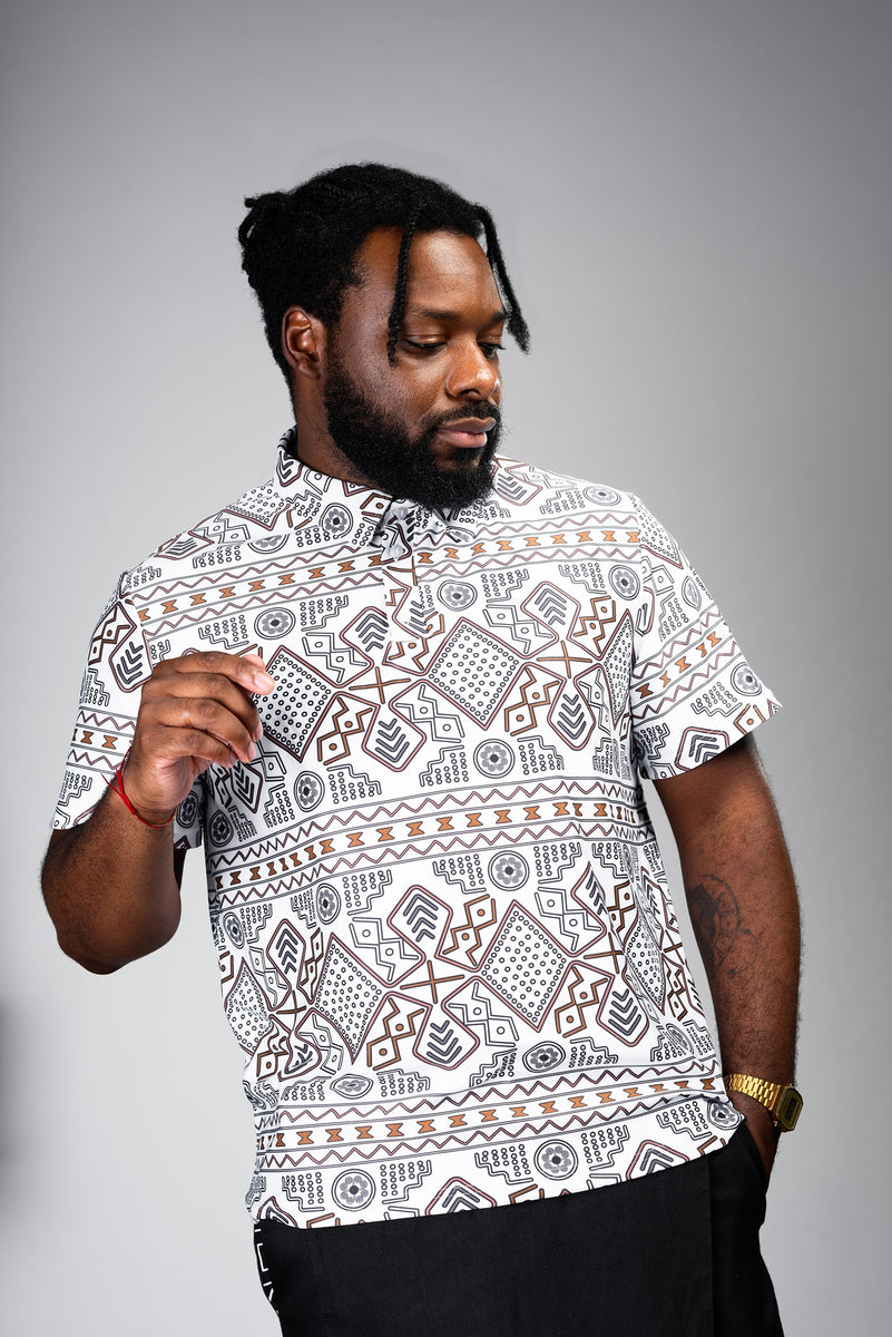 Men's Mudcloth Golf Shirt - White – Chepa Streetwear